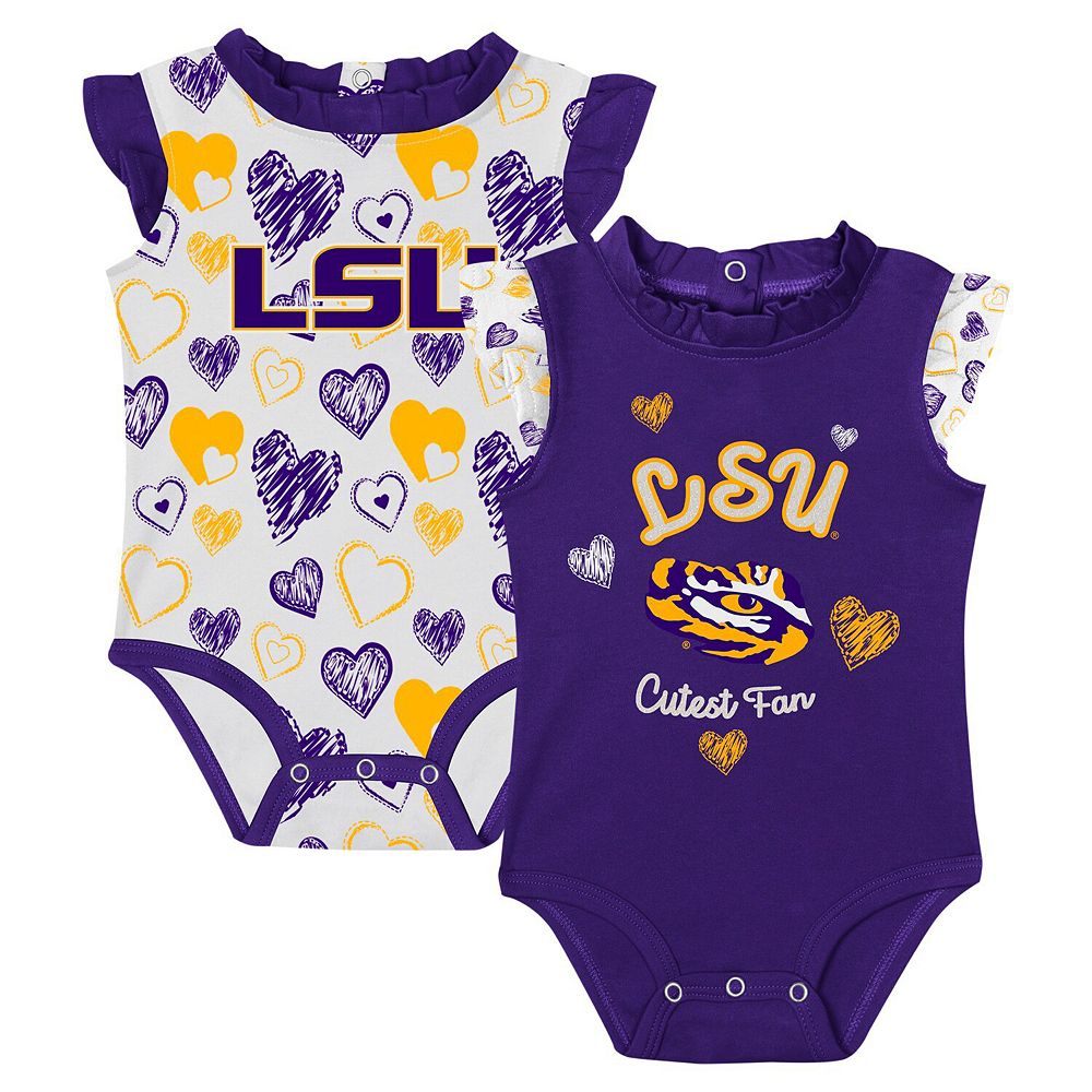 Girls Newborn Purple LSU Tigers Happy Hearts 2-Pack Bodysuit Set