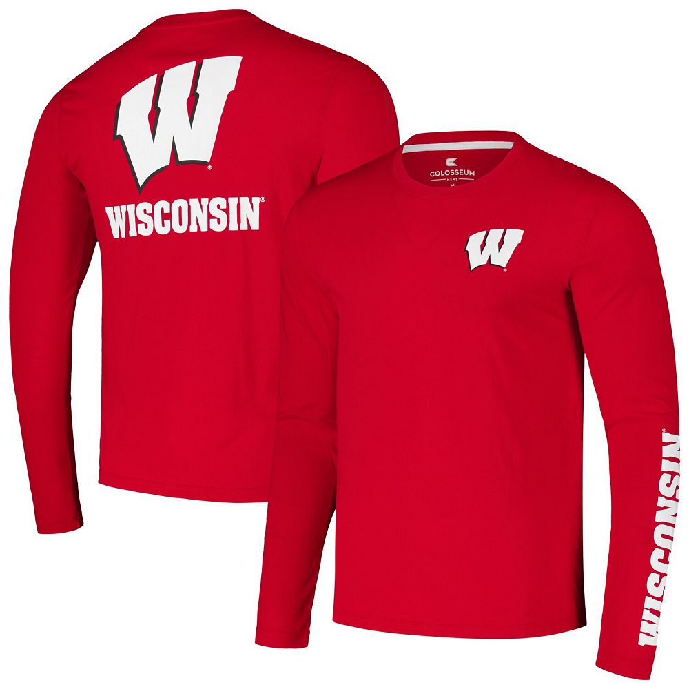 Men's Colosseum Red Wisconsin Badgers Logo Lockup 3-Hit Active Blend ...