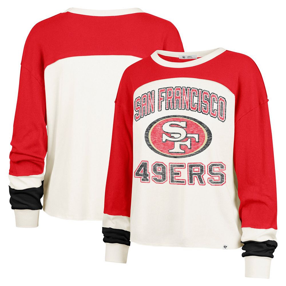 Women's '47 Cream San Francisco 49ers Double Header Curve Raglan Long ...