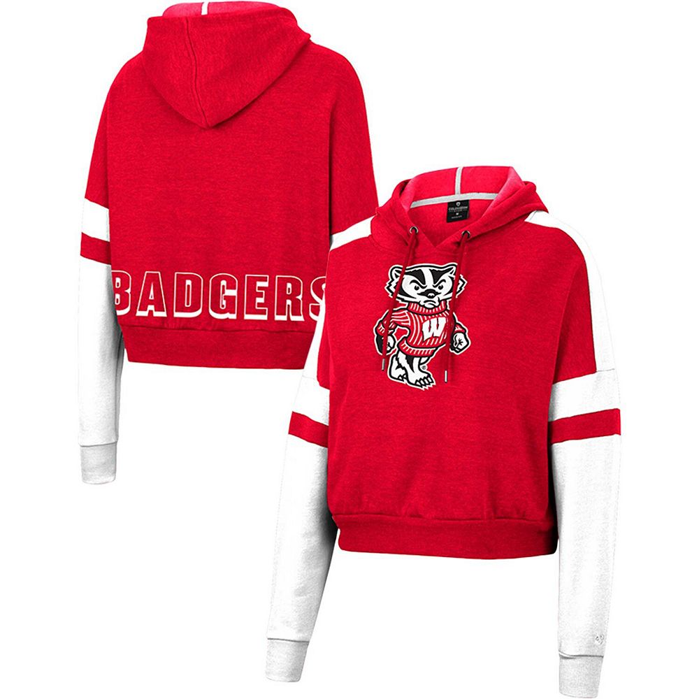 Women's Colosseum Heather Red Wisconsin Badgers Throwback Stripe Arch ...