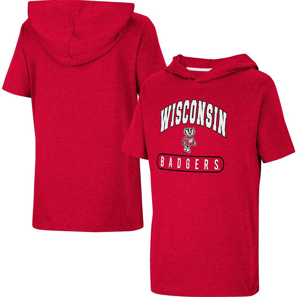 Youth Colosseum Heather Red Wisconsin Badgers Varsity Hooded T-Shirt