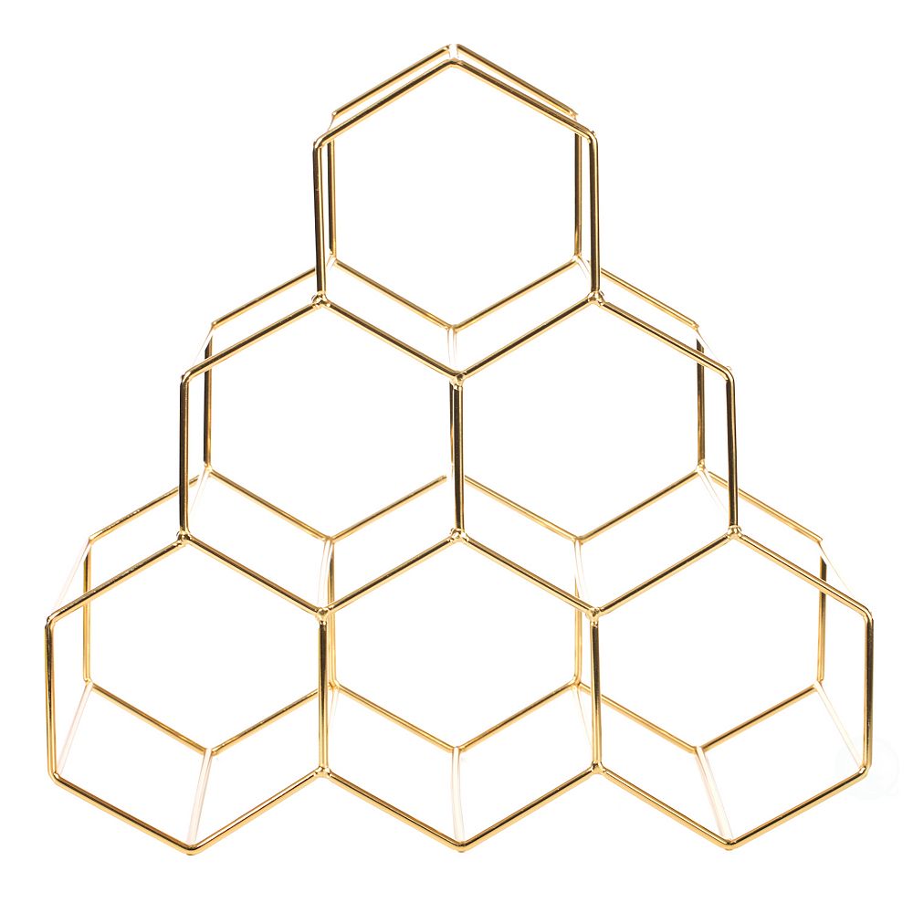 6 Bottle Gold Metal Modern Beehive Honeycomb Shape Countertop Wine ...