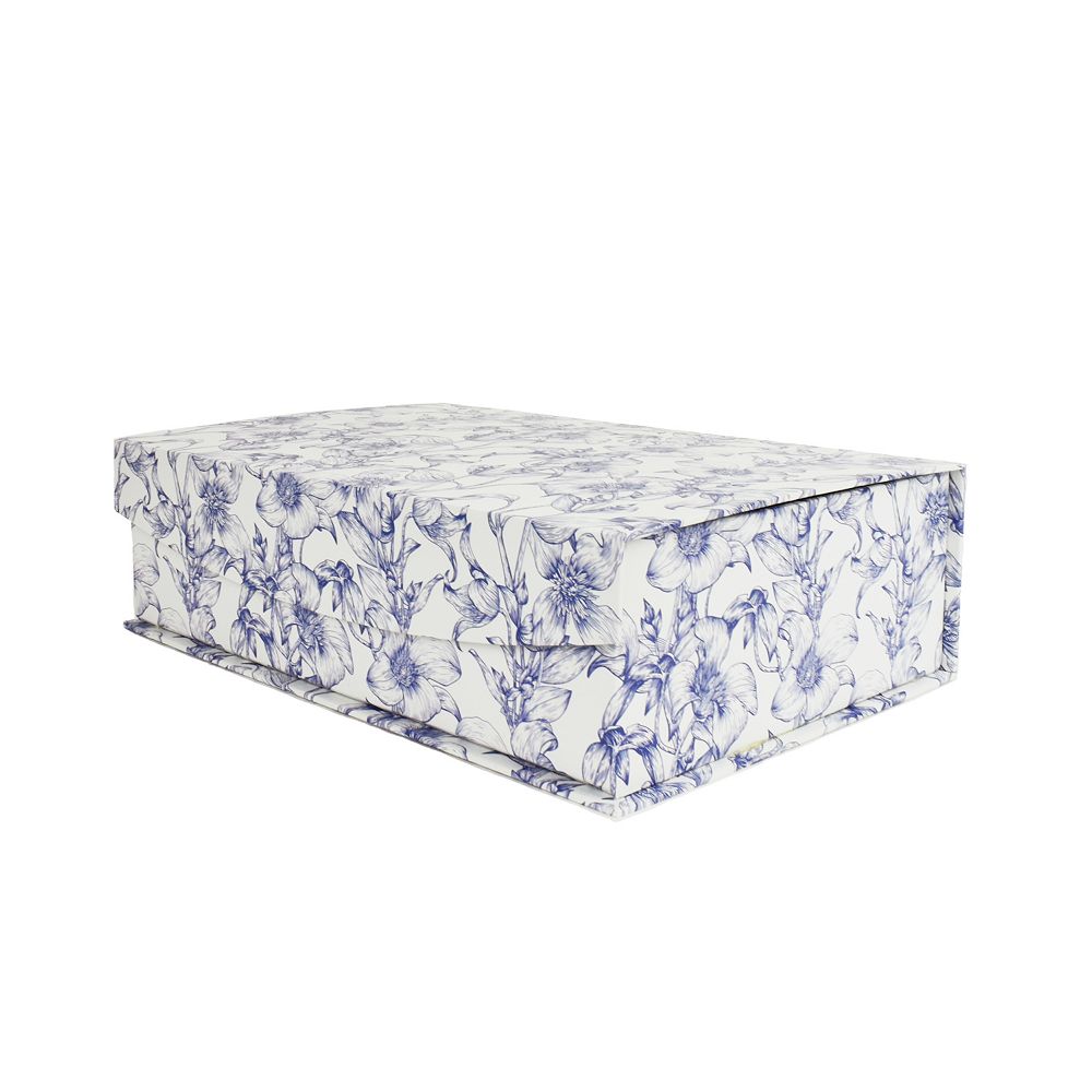 X-Small Blue Floral Hinge Paper Storage Box