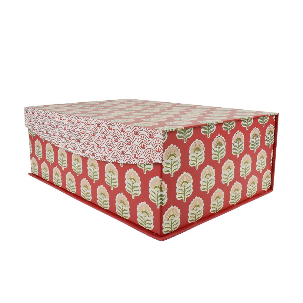 Large Red Block Print Hinge Paper Storage Box