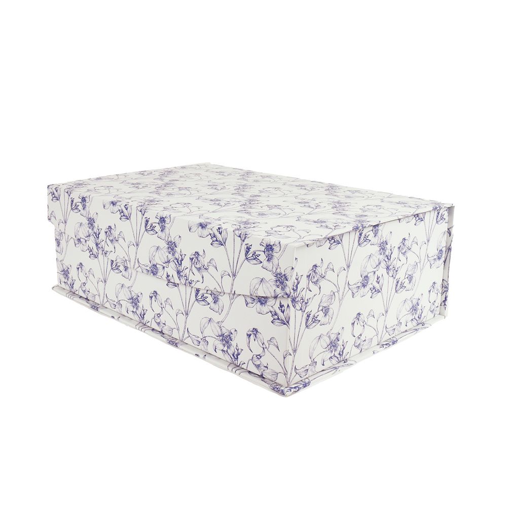 Medium Blue Floral Hinge Paper Storage Box