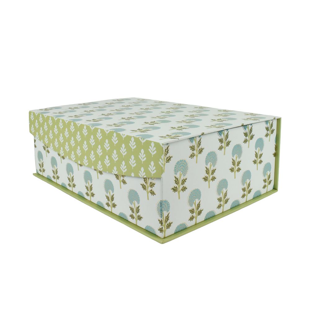 Medium Green Block Print Hinge Paper Storage Box