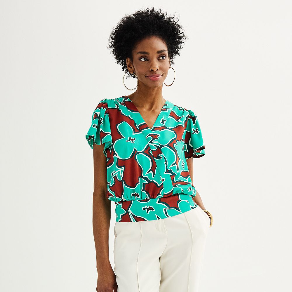 Women's Nine West Banded Flutter Sleeve V-Neck Top