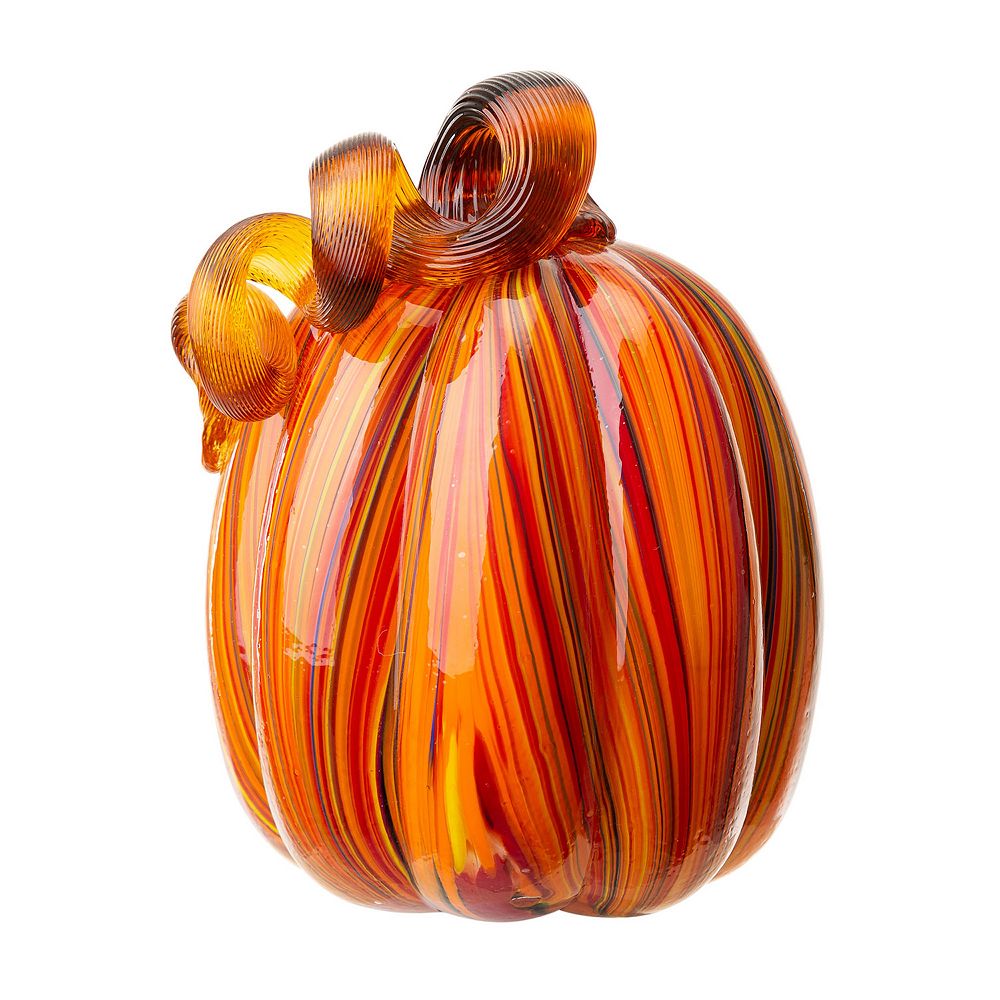 Glitzhome Hand Blown Glass Pumpkin Table Accent For Fall Harvest ...