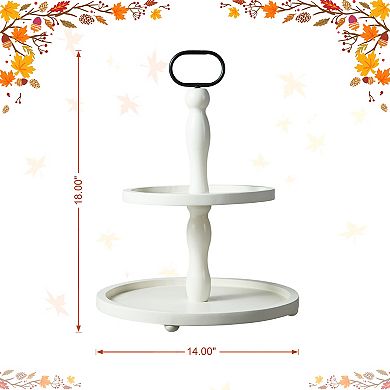 Glitzhome 18"h White Wood Double Tiered Tray