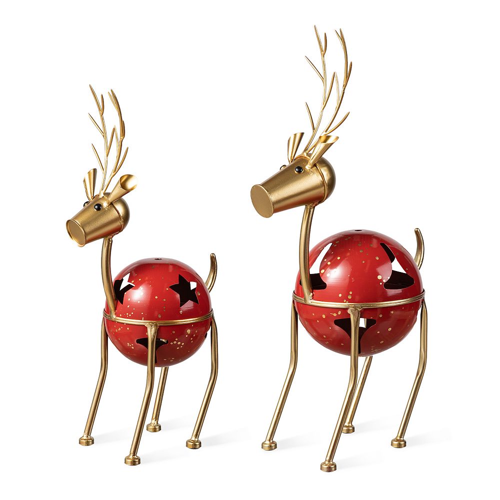 Glitzhome Set of 2 Metal Christmas Bells Reindeer Table Décor/Floor Décor