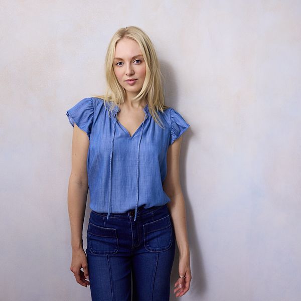 Women's LC Lauren Conrad Tie Front Ruffled V-Neck Shell