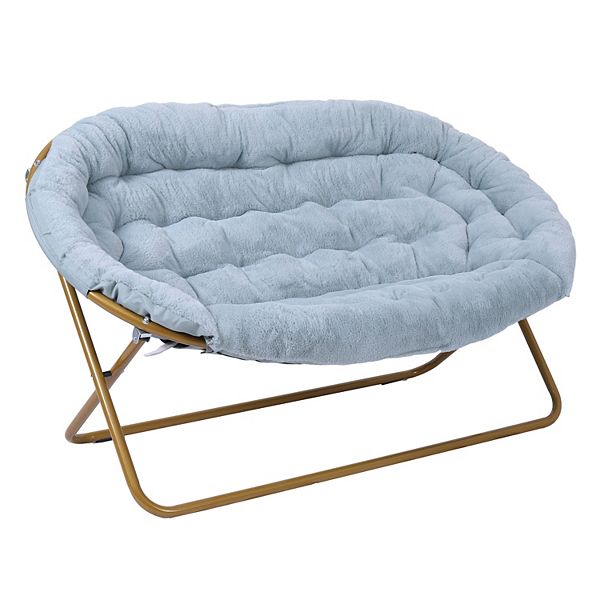 Emma And Oliver Folding Faux Fur Double Saucer Chair With Steel Frame