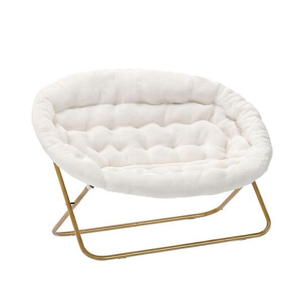 Emma And Oliver Folding Faux Fur Double Saucer Chair With Steel Frame