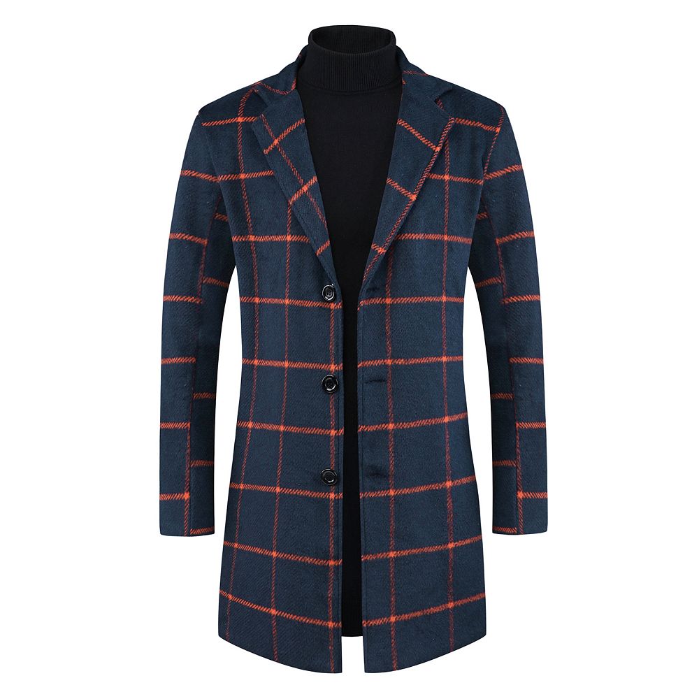 Plaid Trench Coat For Men's Color Block Single Breasted Formal Winter ...