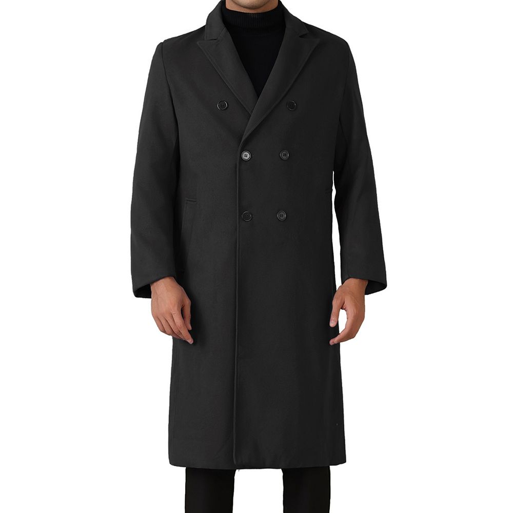 Long Trench Coat For Men's Classic Notched Lapel Double Breasted Overcoats