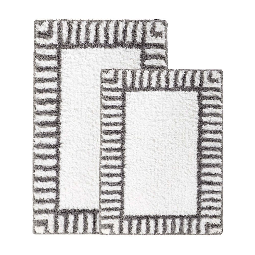 SUPERIOR 2-Piece Inaya Striped Shag Non-Skid Bath Rug Set