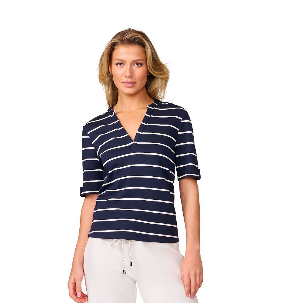 Women's Cable & Gauge V-Neck Button Sleeve Top
