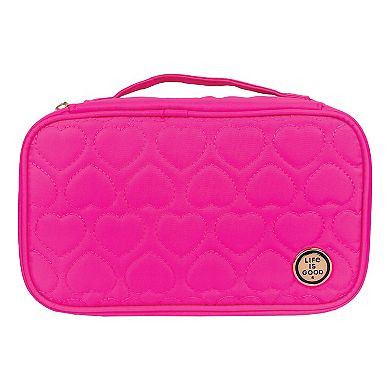 Life Is Good Embroidered Heart Cosmetic Bag