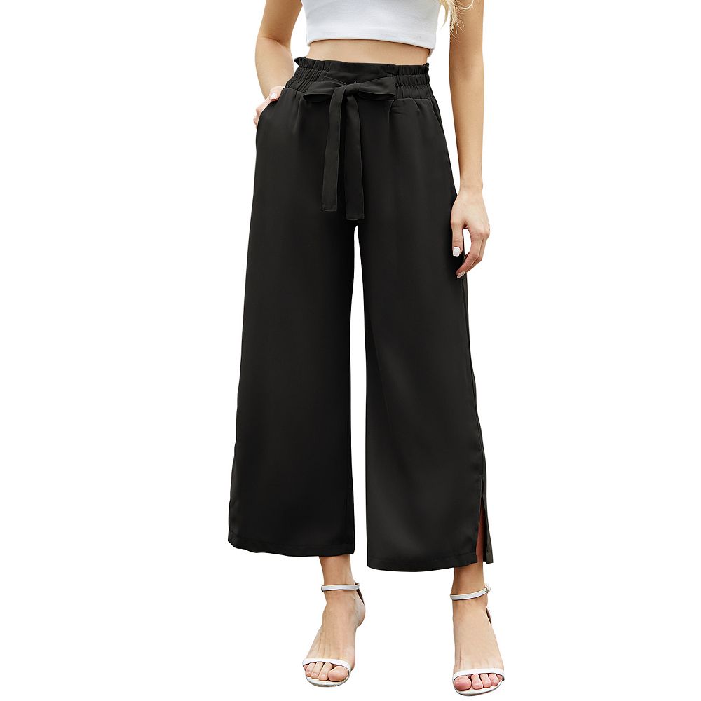 Women's Wide Leg Pants Elastic High Waisted Palazzo Pants With Pockets Tie Casual Summer Pants