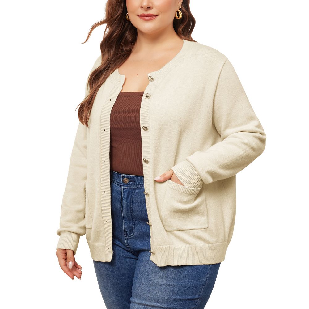 Plus Size Cardigan for Women Long Sleeve Knit Casual Open Front Button ...