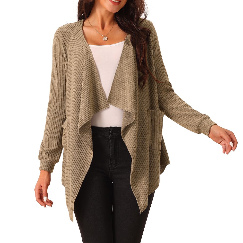 Women's Lightweight Sweater Knit Cardigan Irregular Hem Long Sleeve Open Front Drape Cardigan