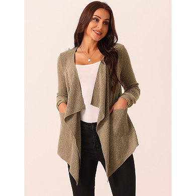 Women's Lightweight Sweater Knit Cardigan Irregular Hem Long Sleeve Open Front Drape Cardigan