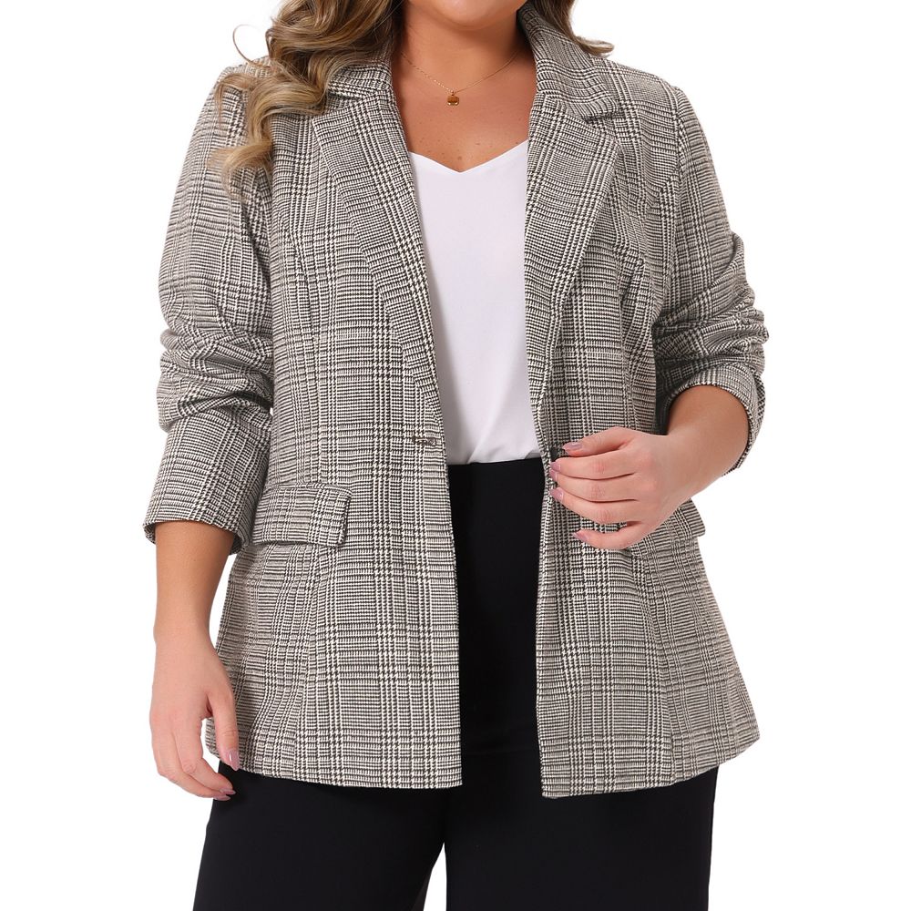 Plus Size Blazer Suit for Women Notch Lapel One Button Work Office ...