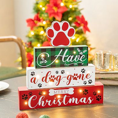 Glitzhome 12"h Lighted Wooden Block Word Sign