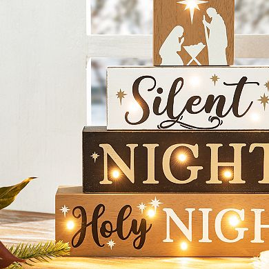 Glitzhome 12"h Lighted Wooden Block Word Sign