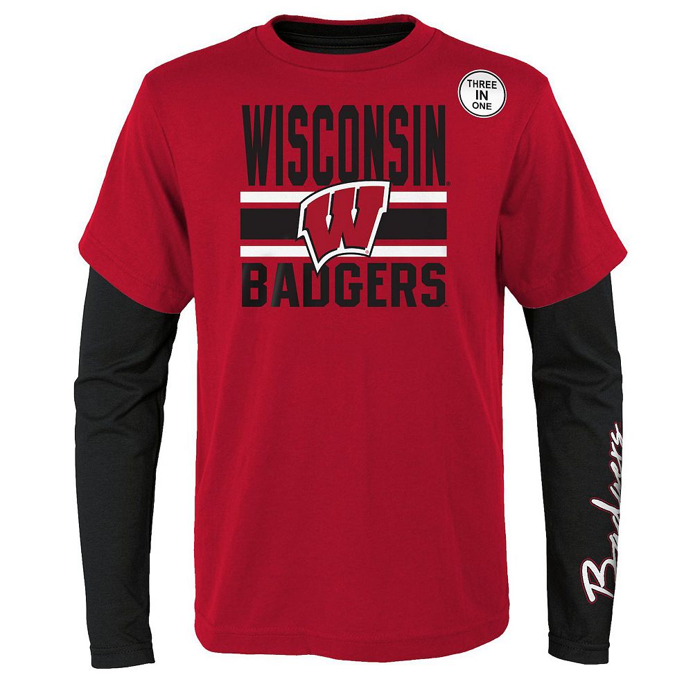Kids 8-20 NCAA Wisconsin Badgers Fan Wave 3-in-1 Combo Tee