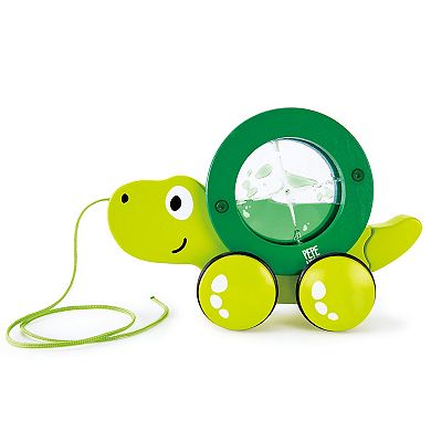 Hape: Pull Along Tito Wooden Green Turtle Wheeled Push & String Take ...