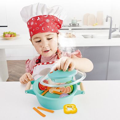 Hape: Little Chef Cooking & Steam 9-pc. Teal Wooden Kitchen Food Toy