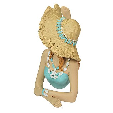 Retro Lounging Beauty Beach Girl Teal Swimsuit Resin Figurine Home Decor