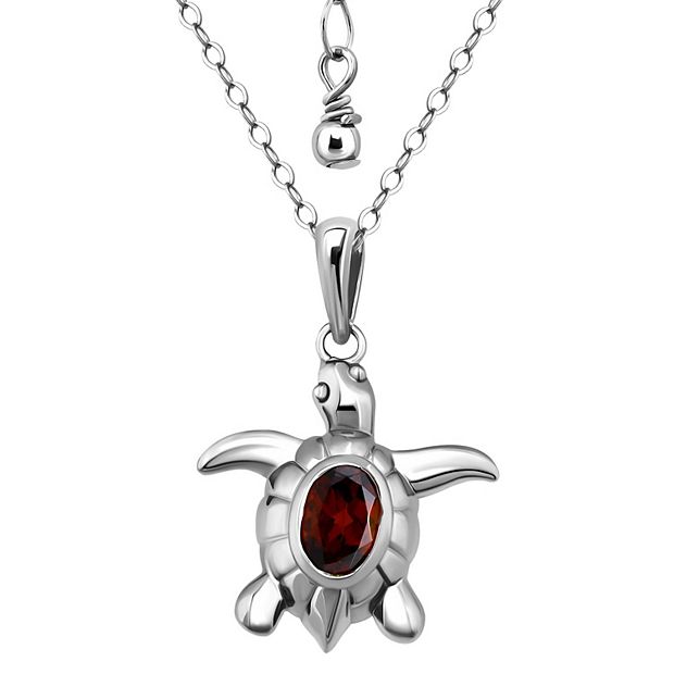 Aleure Precioso Sterling Silver Turtle Pendant Necklace Women s Size 16 18 ADJ Garnet