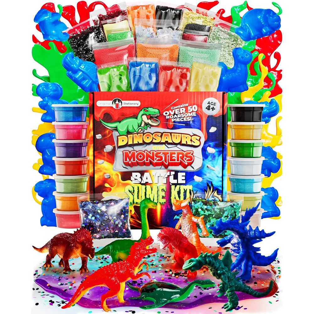 Dinosaur And Monsters Battle Slime Kit, Slime Pack With 14 Premade Slime