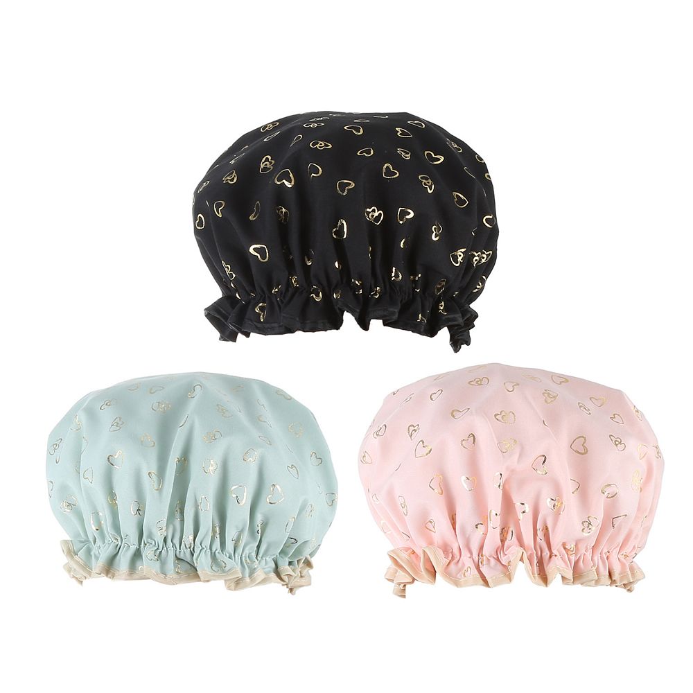 3pcs Shower Cap 2 Layers Heart Shape Elastic Hair Cap Reusable Bath ...