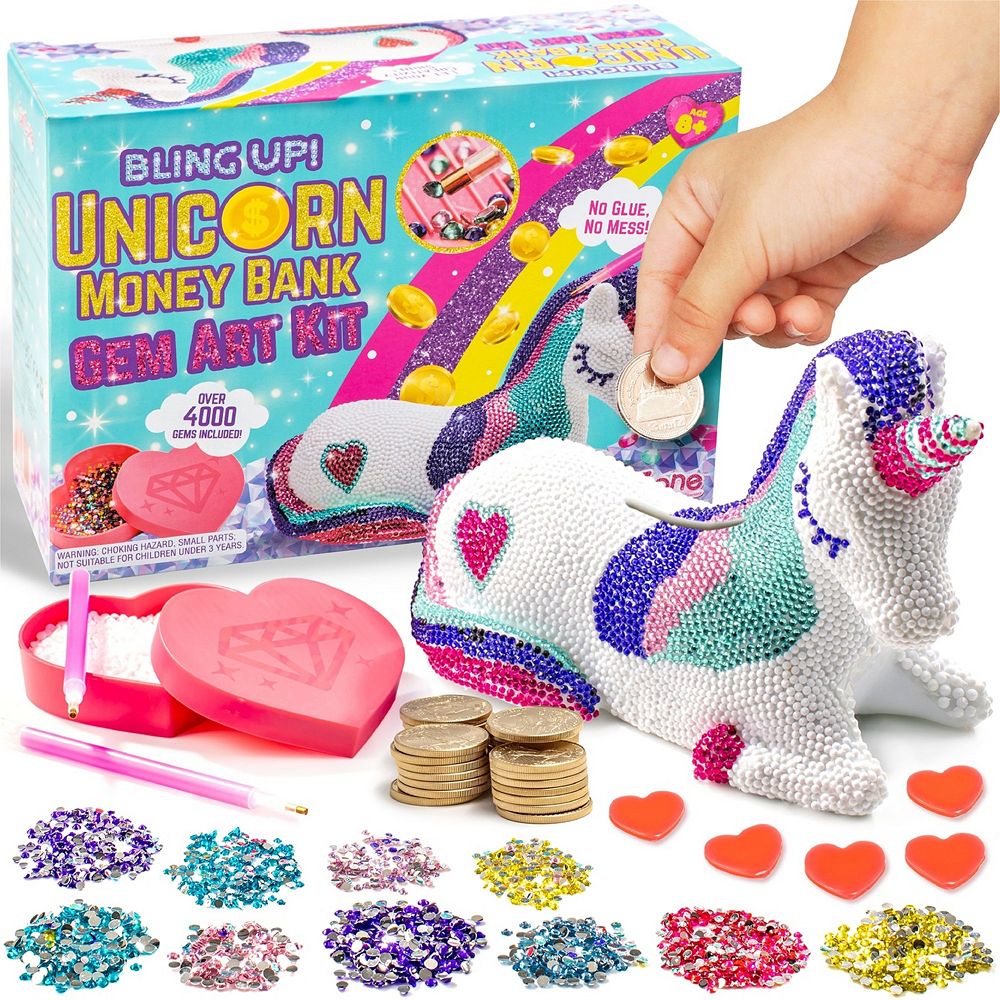 Bling Up Unicorn Money Bank Gem Art Kit, Create Diamond Art For Kids