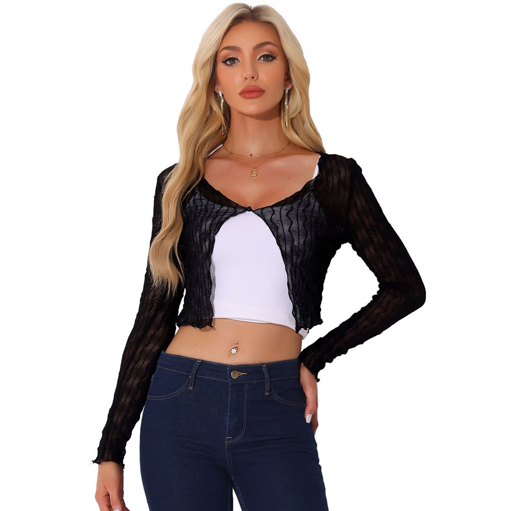 Lightweight Bolero Shrug For Women's Sheer Textured Crop Shrug