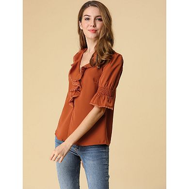 2 Packs Women's Ruffled V Neck Blouse Half Bell Sleeve Casual Chiffon Tops