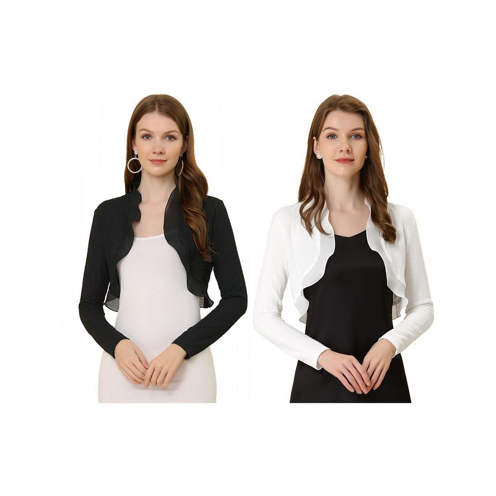 2 Packs Women's Elegant Crop Shrugs Long Sleeve Textured Open Front ...