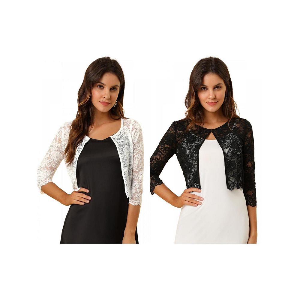 2 Packs Women's Elegant Sheer Floral Lace Shrug Top Cropped Bolero ...