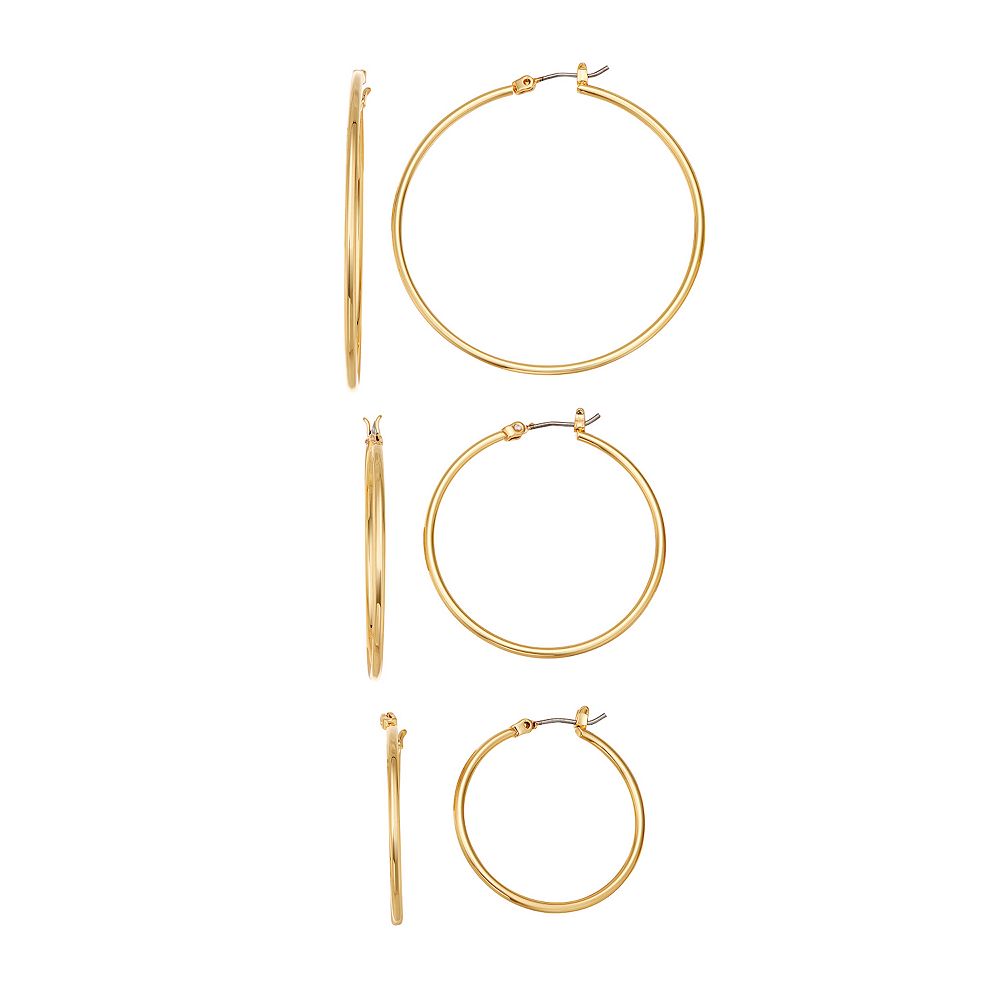 Nine West Gold Tone Hoop Earring Trio Set