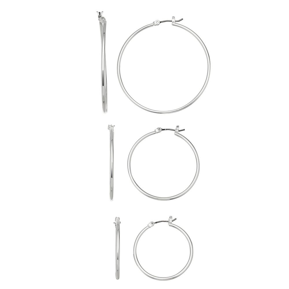 Nine West Silver Tone Hoop Earring Trio Set