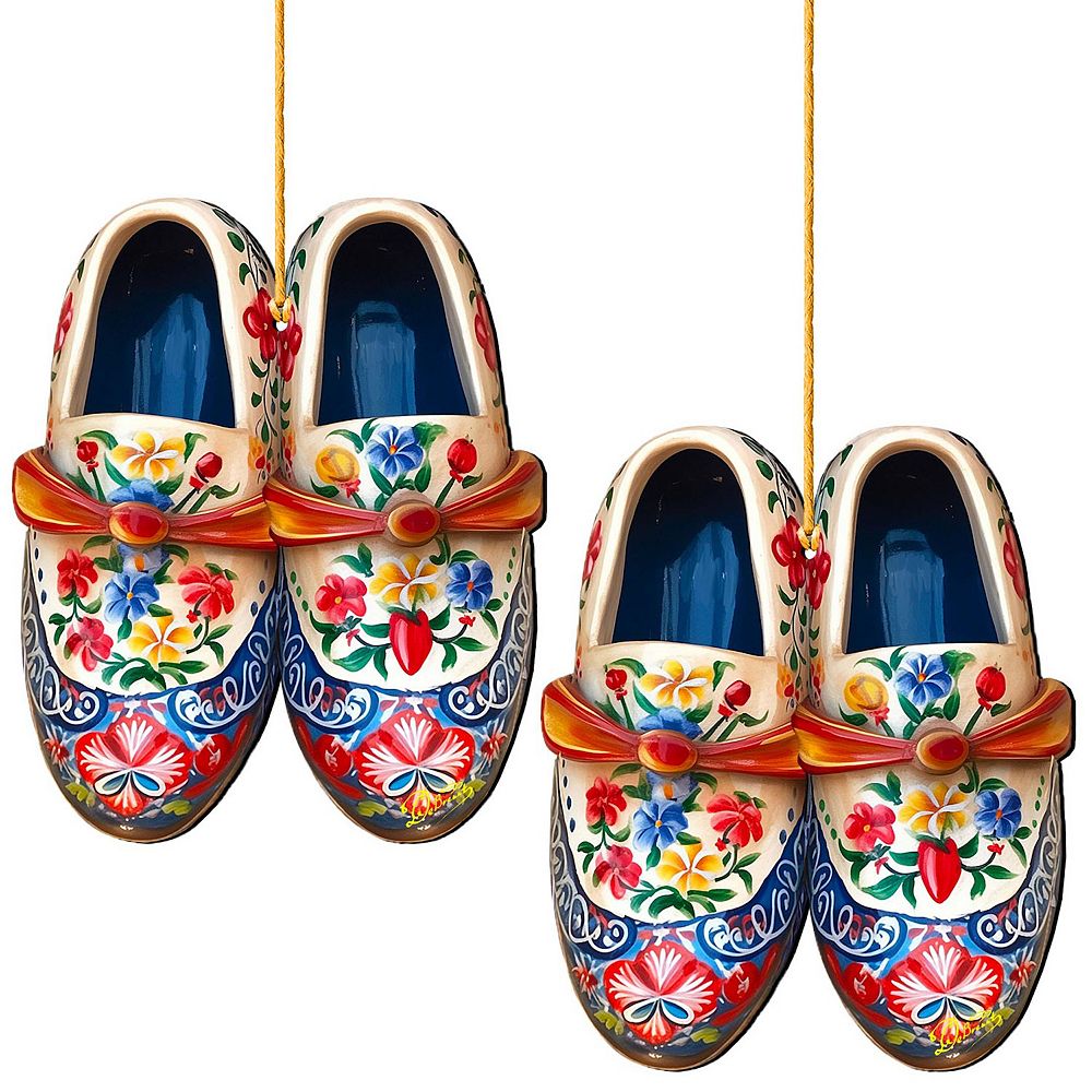 Set Of 2 - Danish Shoes Wooden Christmas Ornaments By G. Debrekht
