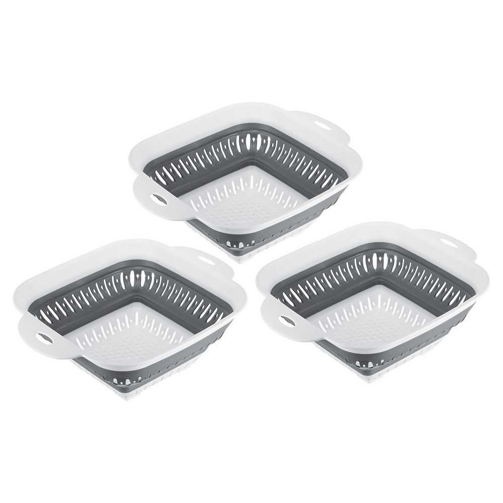 Square Collapsible Colanders Set 3pcs Kitchen Fruit Vegetable Washing ...
