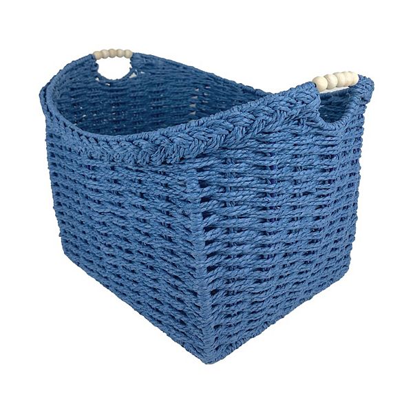 Belle Maison Small Oval Storage Bin with Wood Beaded Handle