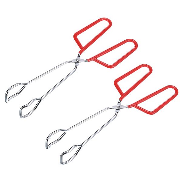 2 Pcs Cooking Scissor Tongs, 10" Kitchen Tongs With Comfort Grip Red Handle