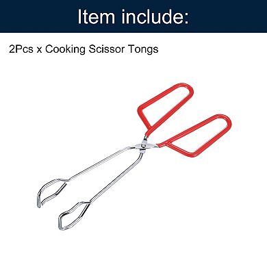 2 Pcs Cooking Scissor Tongs, 10" Kitchen Tongs With Comfort Grip Red Handle