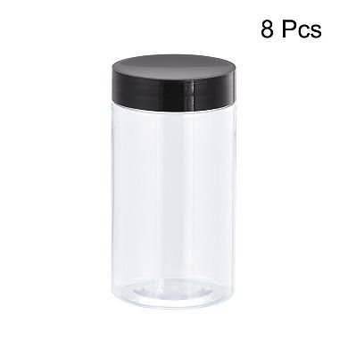 Round Plastic Jars With Black Screw Top Lid, 8oz Clear Empty Containers ...