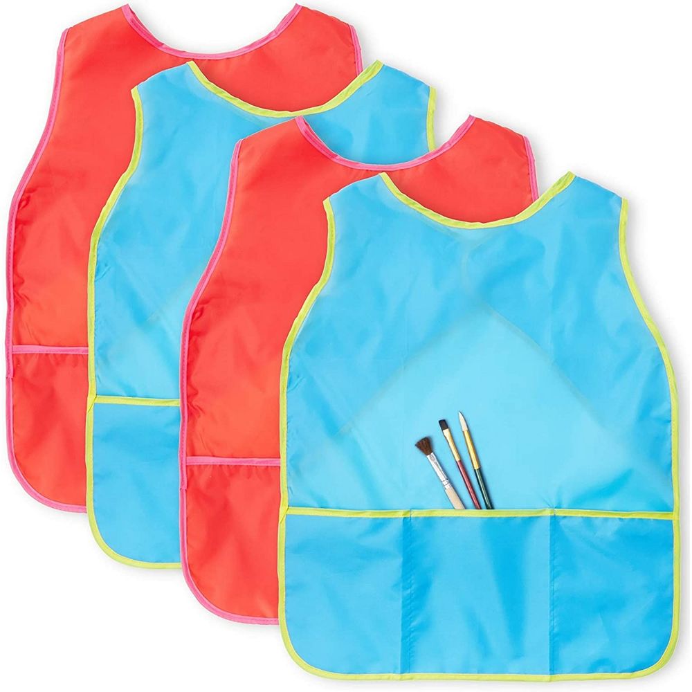 Kids Apron, Waterproof Smock For Painting And Crafts (red And Blue, 4 Pack)